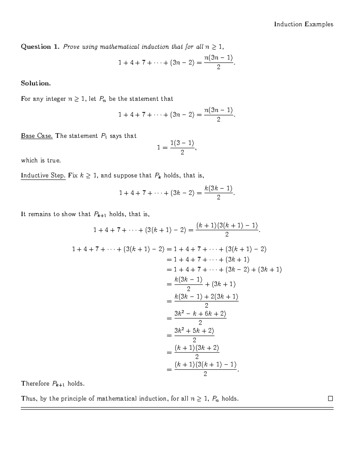 Induction Examples-Solutions - Question 1. Prove using mathematical induction that for all n ≥ 1 ...
