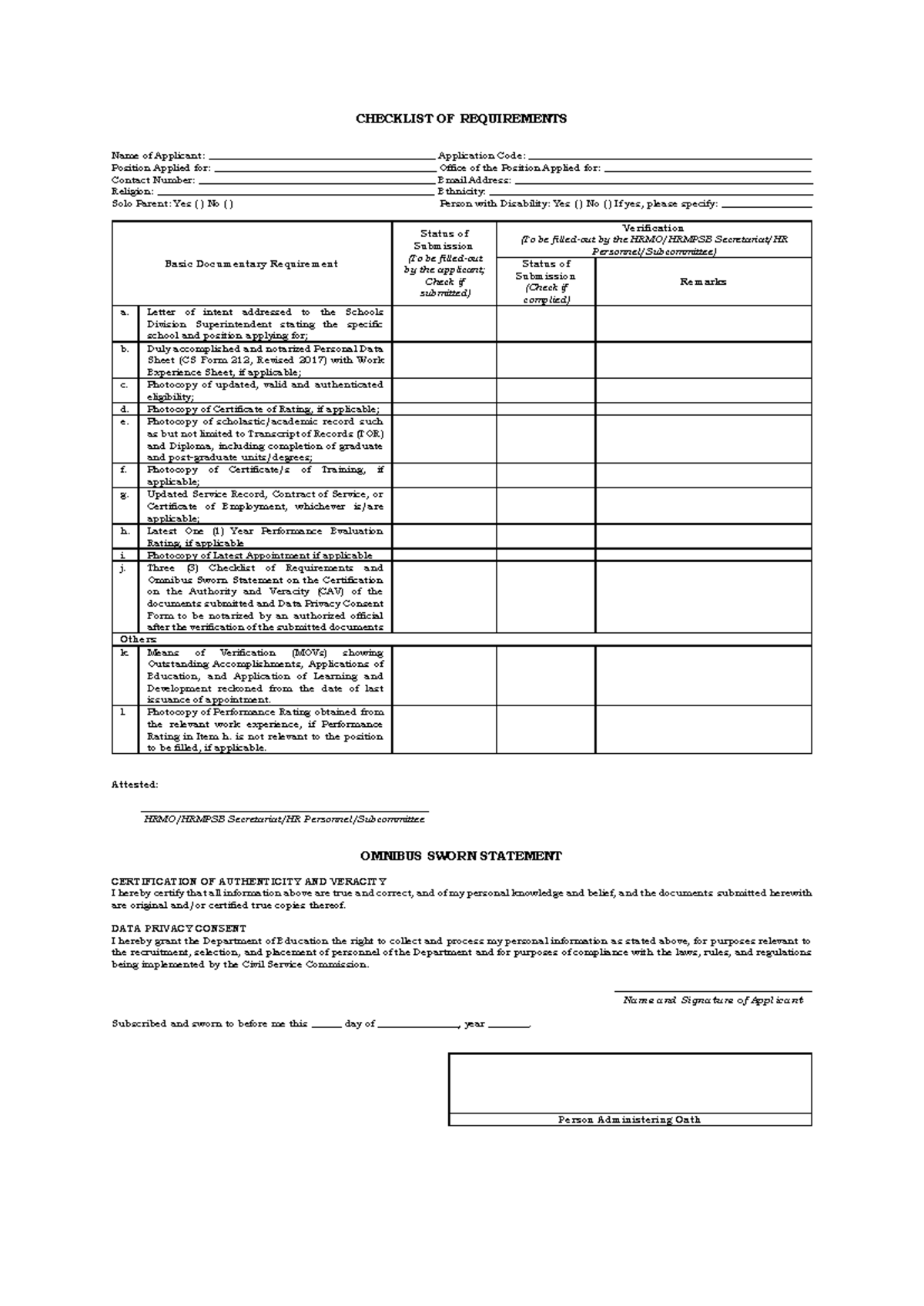 Checklist-of-Requirements - CHECKLIST OF REQUIREMENTS Name of Applicant ...
