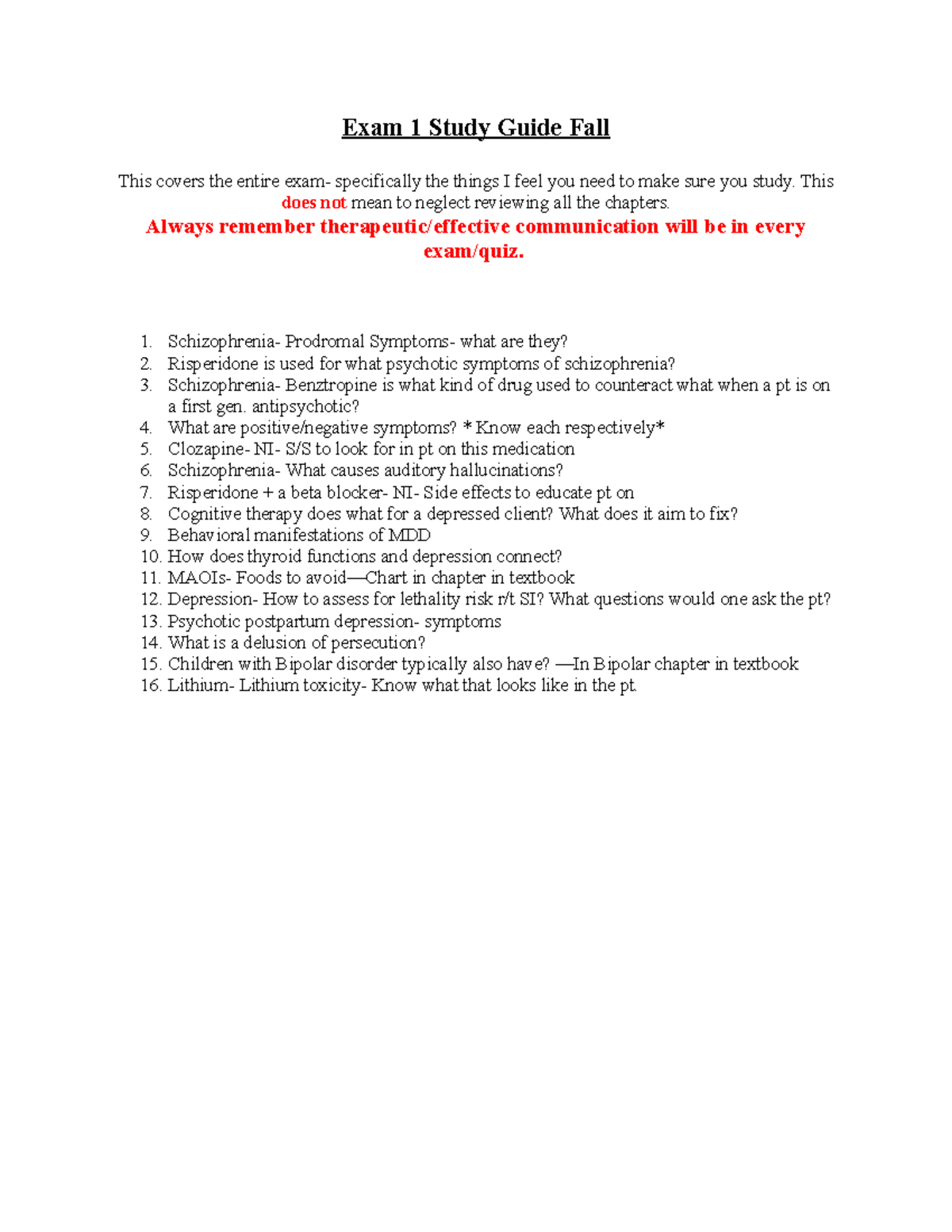 Exam 1 Study Guide Fall - Exam 1 Study Guide Fall This covers the ...