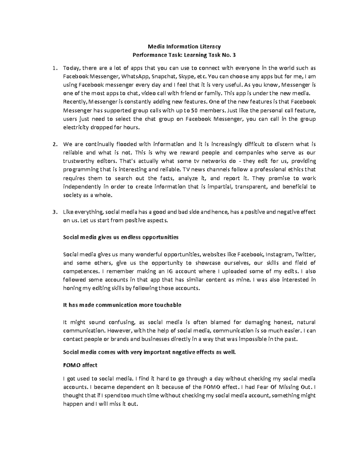 Mil2 - Learning task - Media Information Literacy Performance Task ...