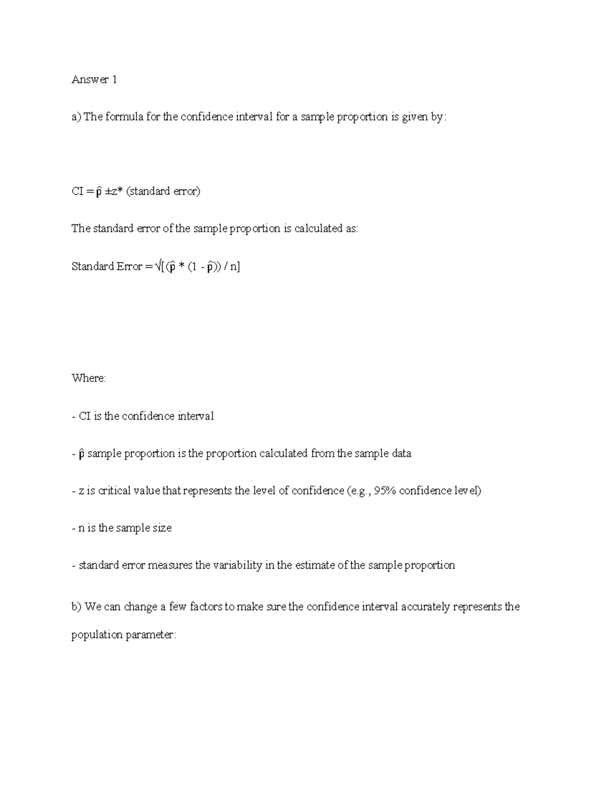 Math 1281 df 1 - df 1 - Answer 1 a) The formula for the confidence ...