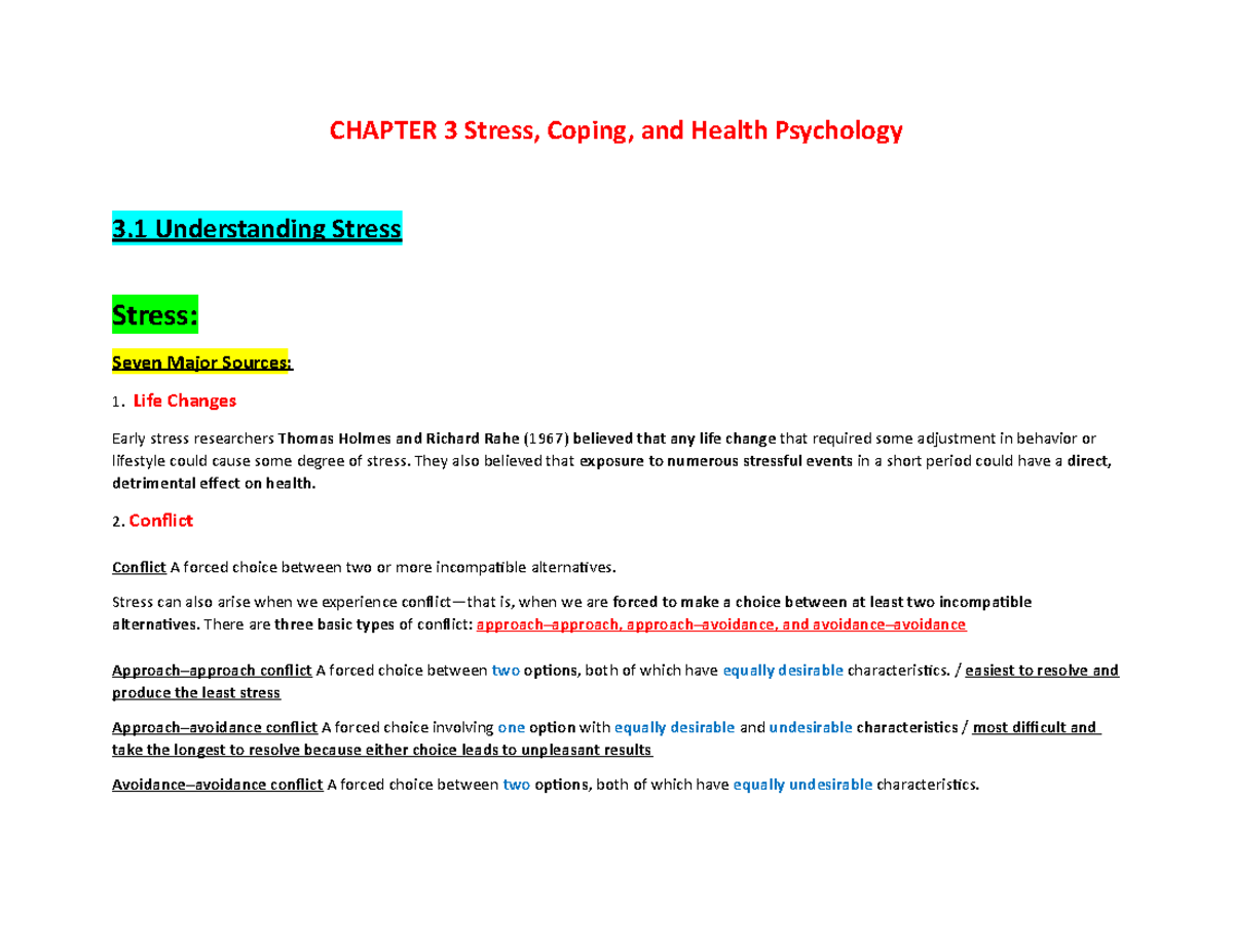 Psych Chapter 3 Notes - CHAPTER 3 Stress, Coping, and Health Psychology ...