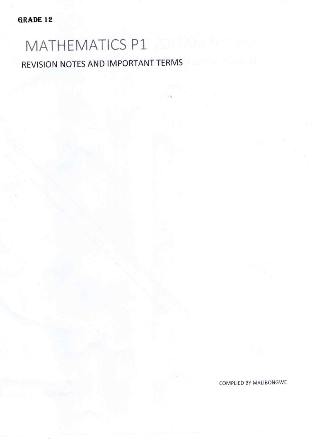 Maths P1 Revision DOC - amazing - GRADE 12 MATHEMATICS P1 REVISION ...