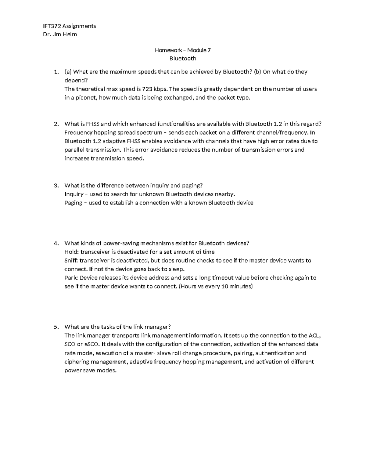 Homework 7- Bluetooth - IFT372 Assignments Dr. Jim Helm Homework ...
