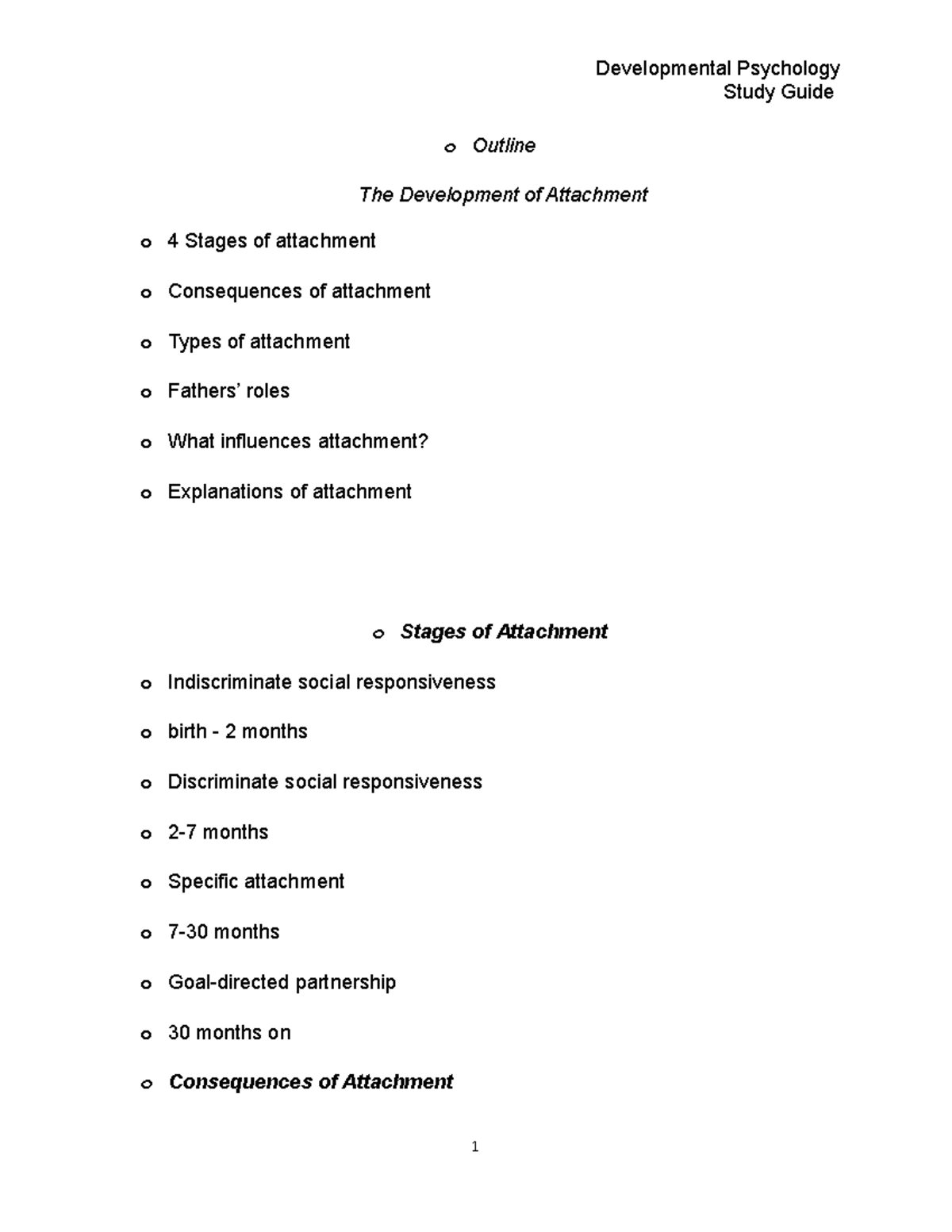2021 Developmental Psychology Lecture Notes 9A - o Outline The ...