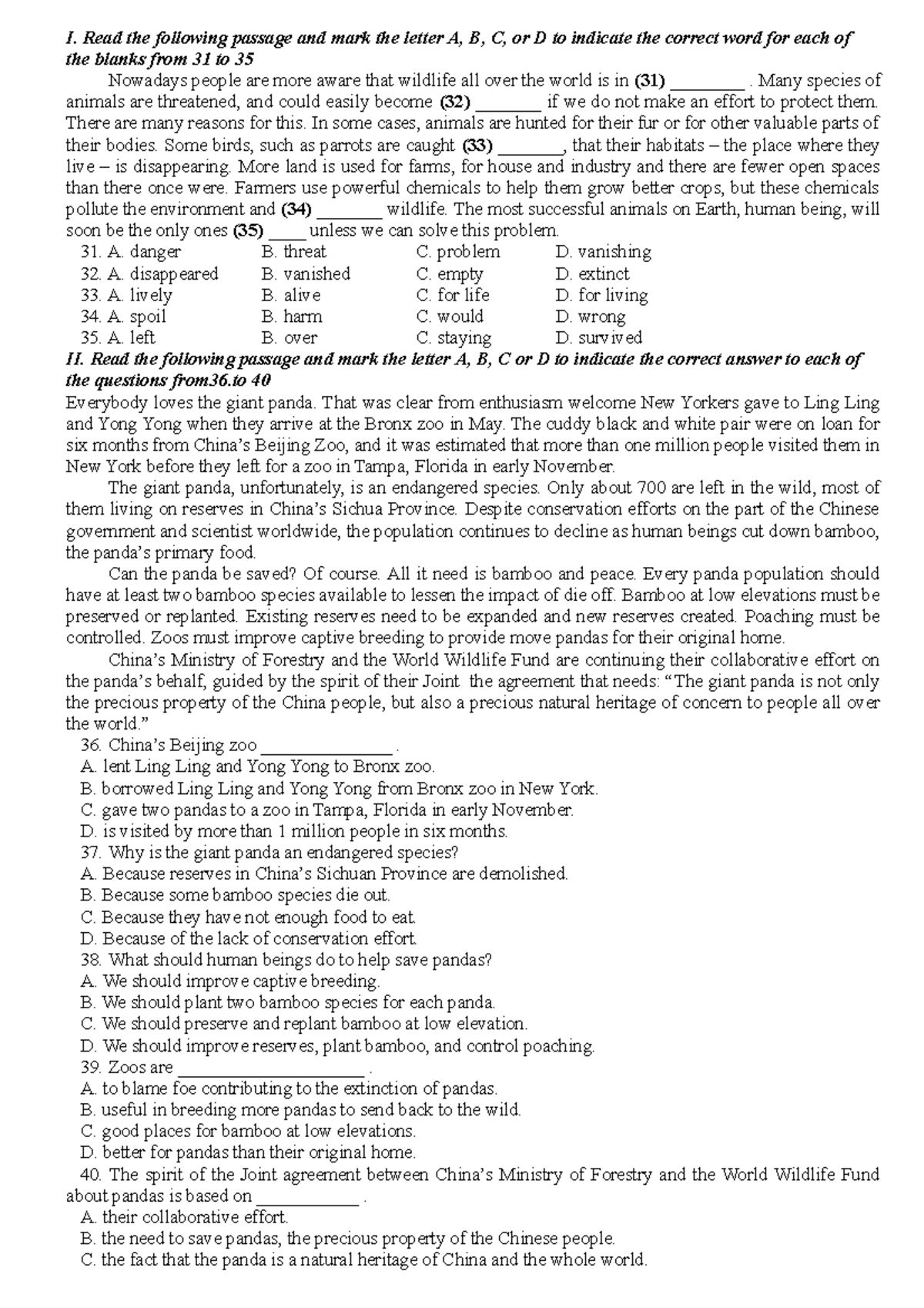 [Lib24.vn] bai-tap-doc-hieu-mon-tieng-anh-11 - I. Read the following ...