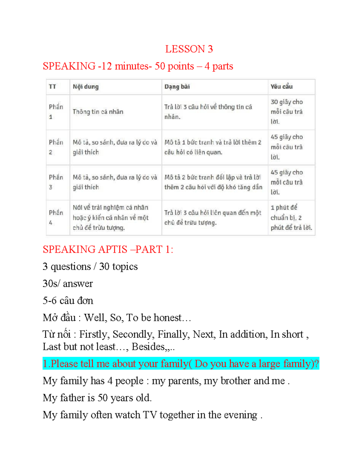 Aptis A740- Lesson 3 (Autosaved) - LESSON 3 SPEAKING -12 minutes- 50 ...