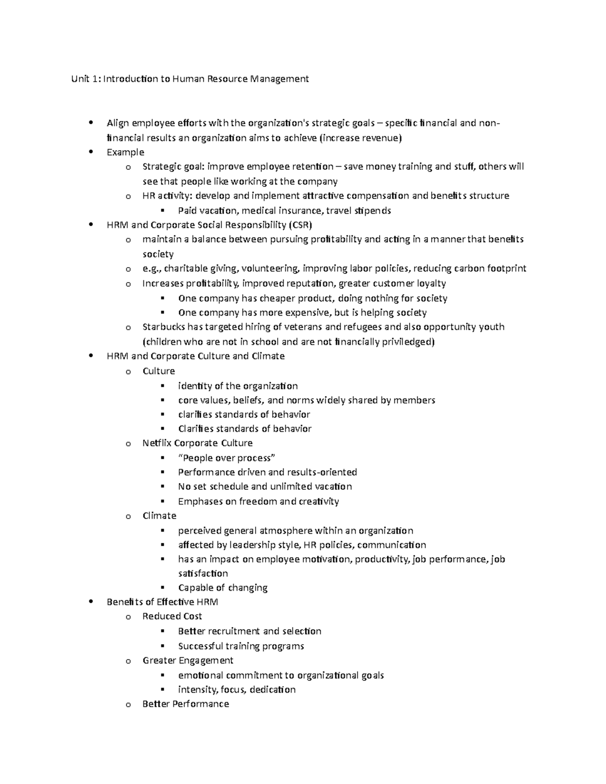 Unit 1 - Introduction to Human Resource Management - , charitable ...