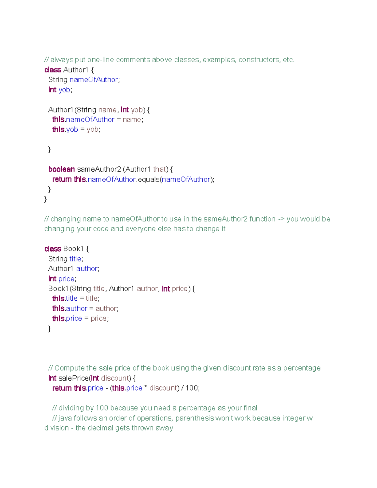 CS 2510 Lecture 3 Notes - // always put one-line comments above classes ...