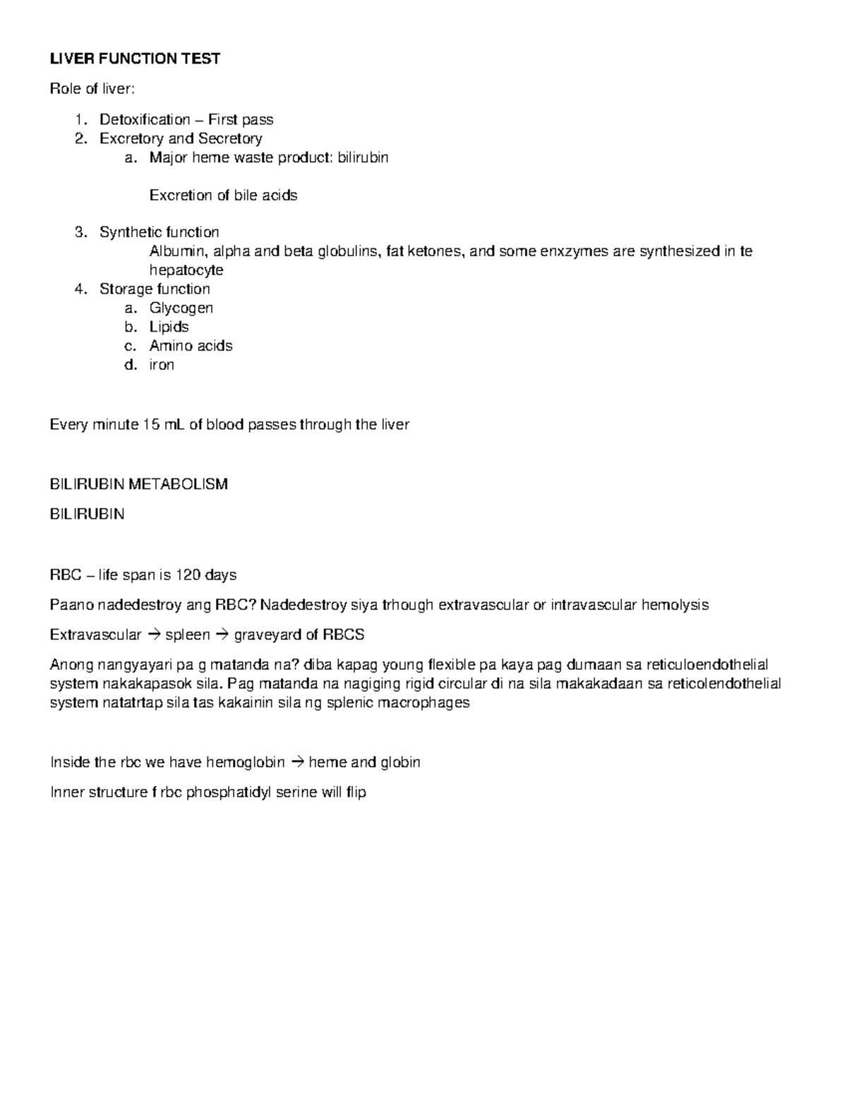 Liver Function TEST - Medical Laboratory Science - Studocu