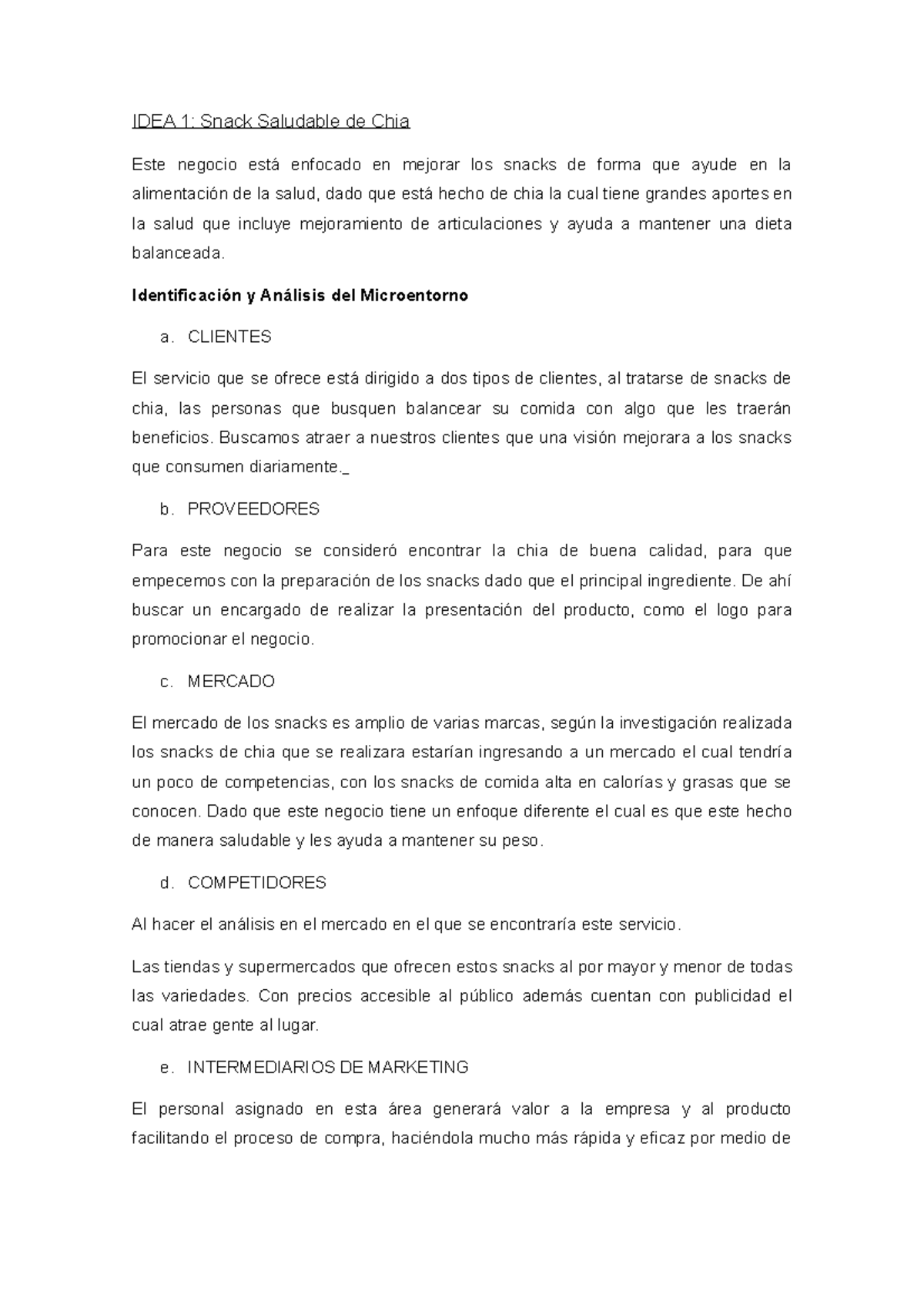 Parte DE Integrador - ES BUENO - IDEA 1: Snack Saludable de Chia Este ...