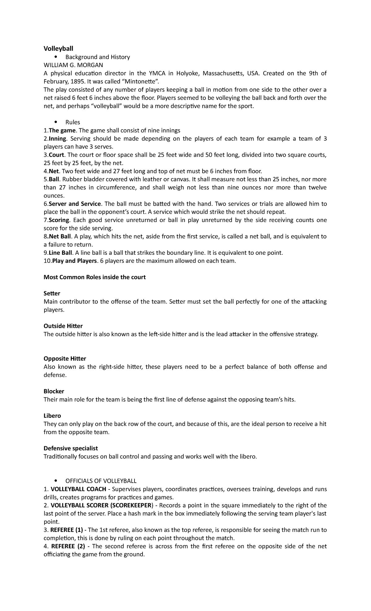 Volleyball Report - Volleyball Background and History WILLIAM G. MORGAN ...