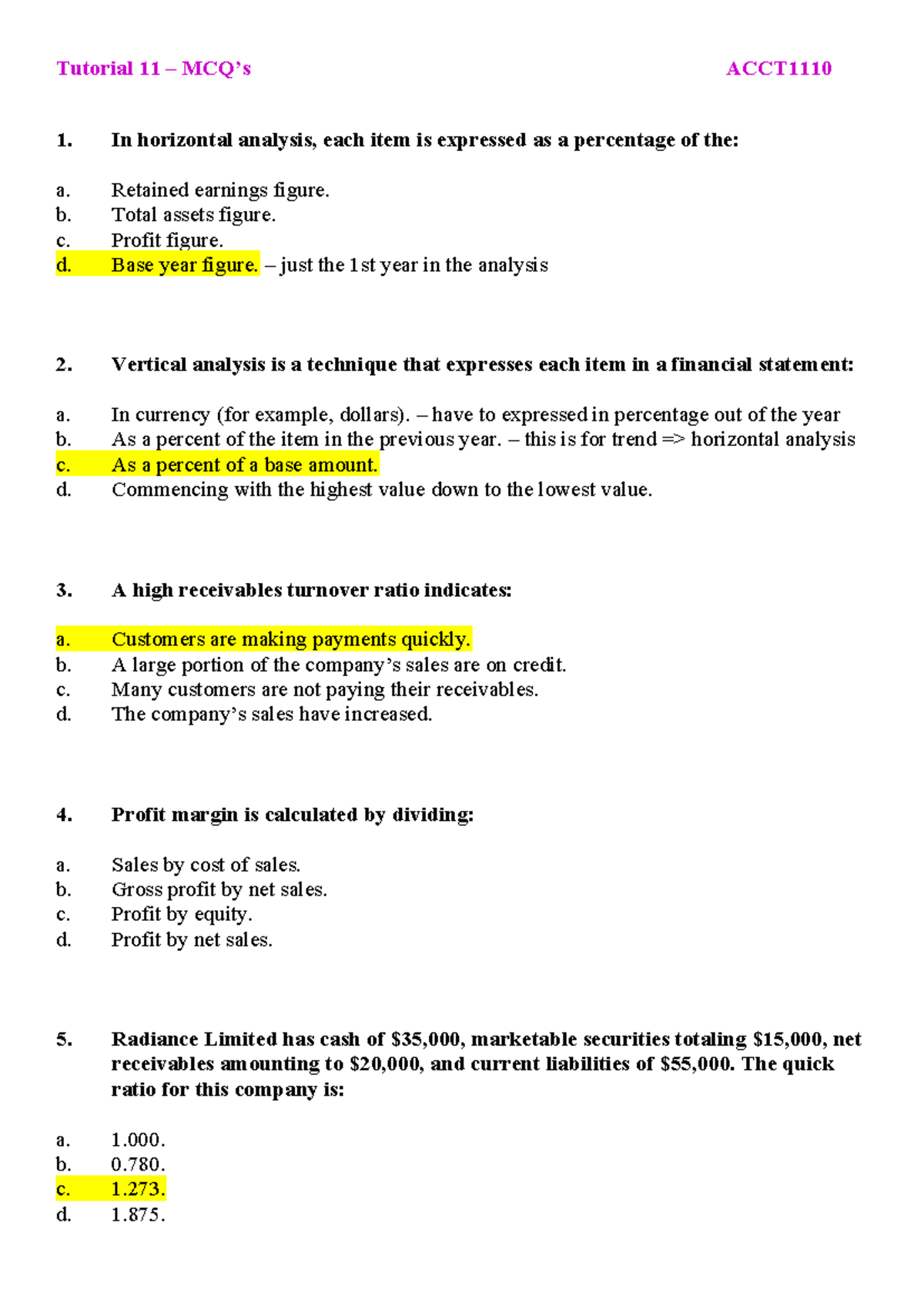 Tute 11- MCQs for Printing - Tutorial 11 – MCQ’s ACCT In horizontal ...