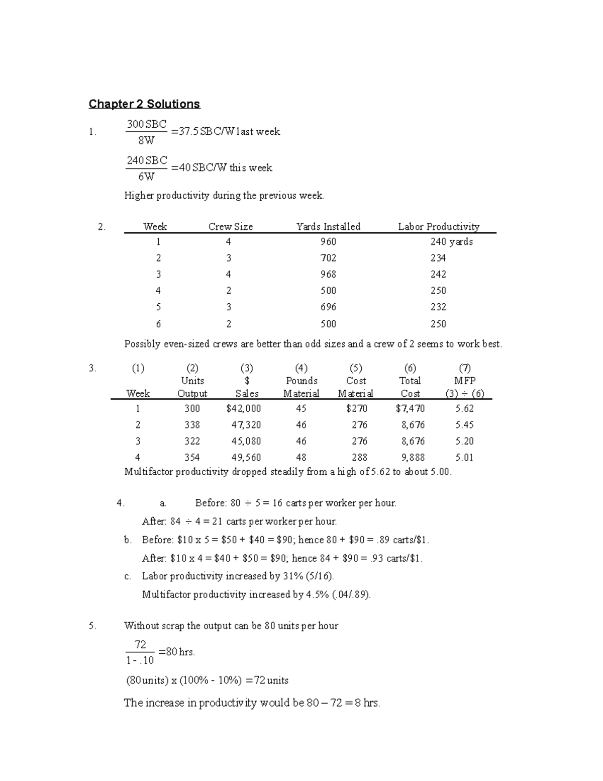 Chapter 2 Solutions - Operations Management - Chapter 2 Solutions 5 SBC ...