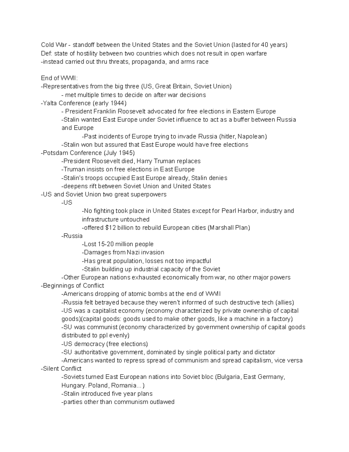 Notes 3 - Cold War - standoff between the United States and the Soviet ...