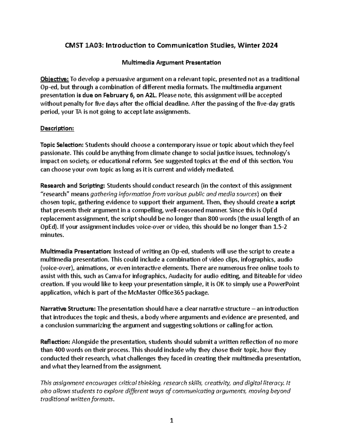 Multimedia.Argument.Presentation - CMST 1A03: Introduc3on to ...