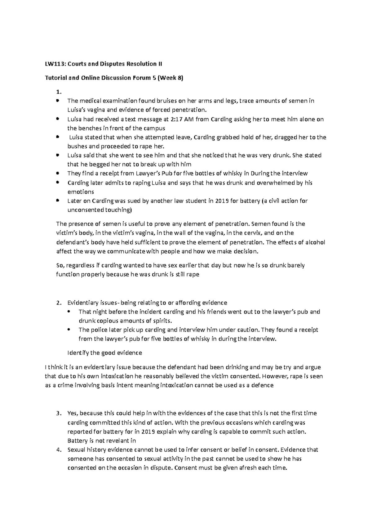 LW113 Forum 5 - LW113: Courts and Disputes Resolution II Tutorial and ...