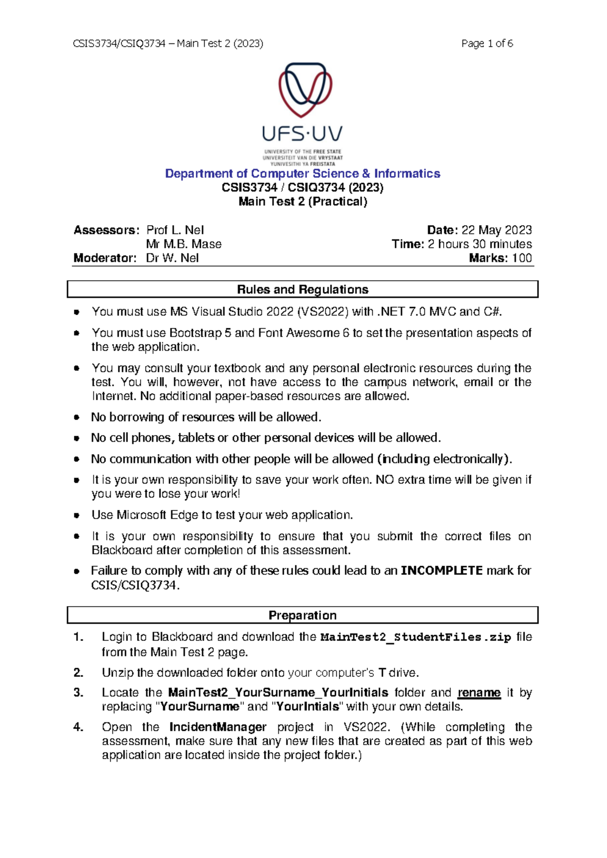 CSIQ3734 MT2 2023 - Semester test 2 question paper - Department of ...
