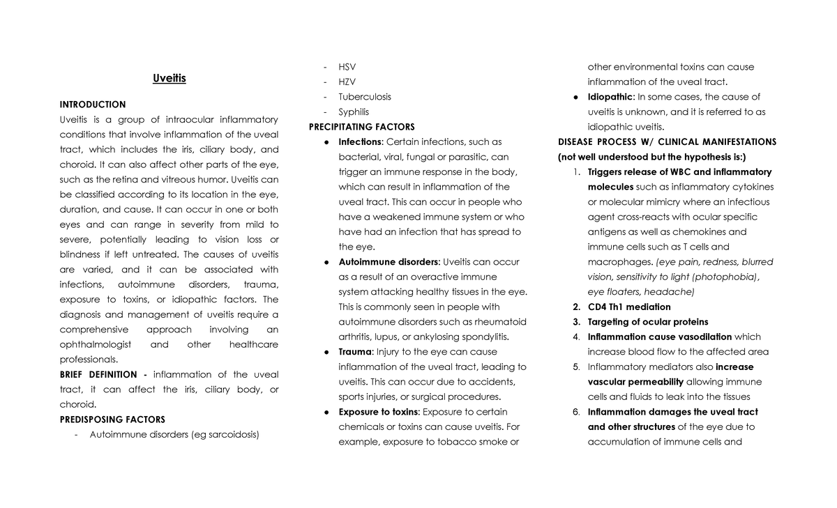 Nursing - Uveitis - Uveitis INTRODUCTION Uveitis is a group of ...