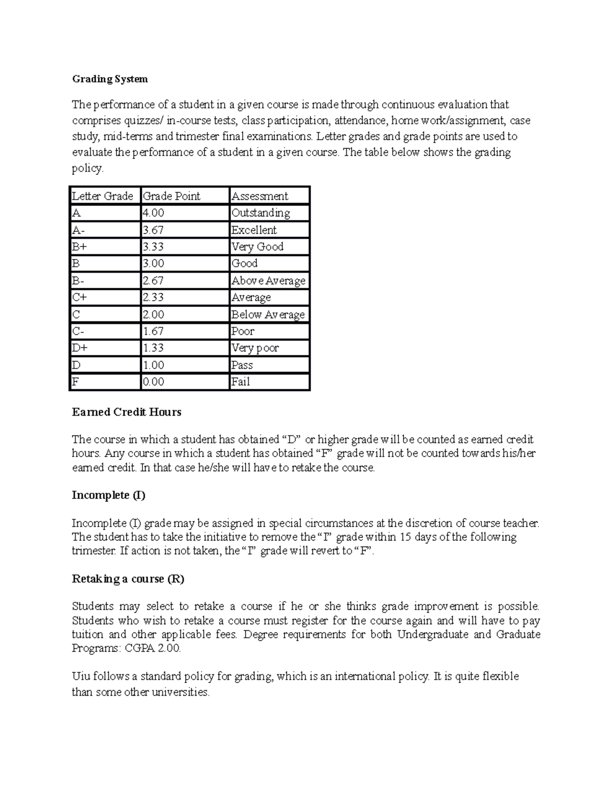 Com - nddnd - Grading System The performance of a student in a given ...