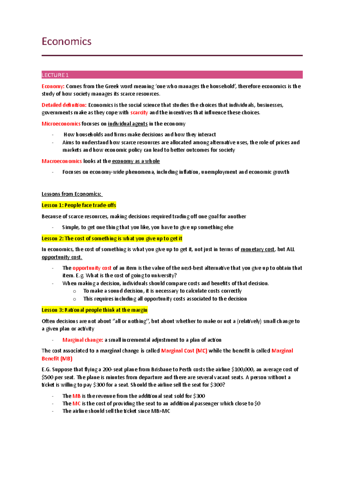 Economics FULL Notes - Economics LECTURE 1 Economy: Comes from the ...