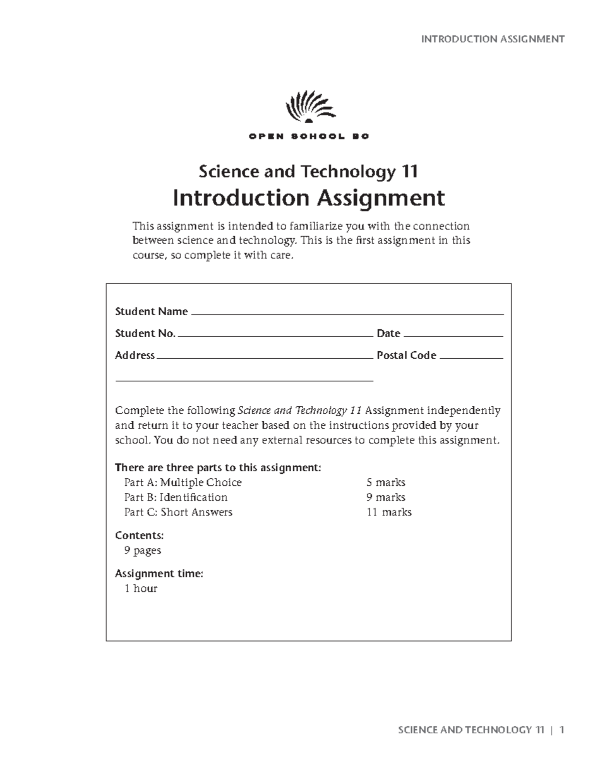 Introduction assessment - SCIENCE AND TECHNOLOGY 11 | 1 Science and ...