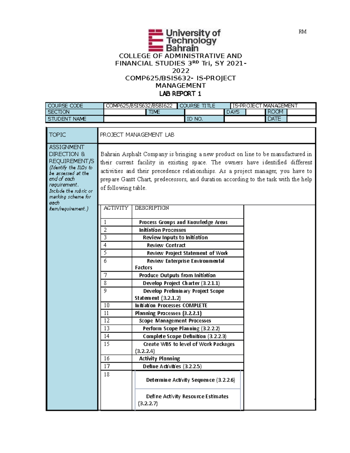 TEST 1 LAB Report 3RD TRI 21-22 - RM COLLEGE OF ADMINISTRATIVE AND ...