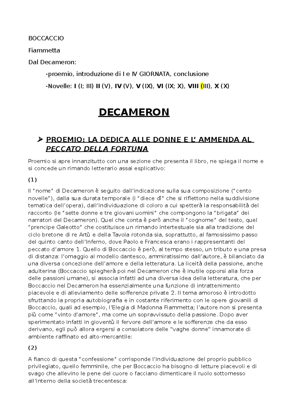 Testi DI Boccaccio - BOCCACCIO Fiammetta Dal Decameron: -proemio ...