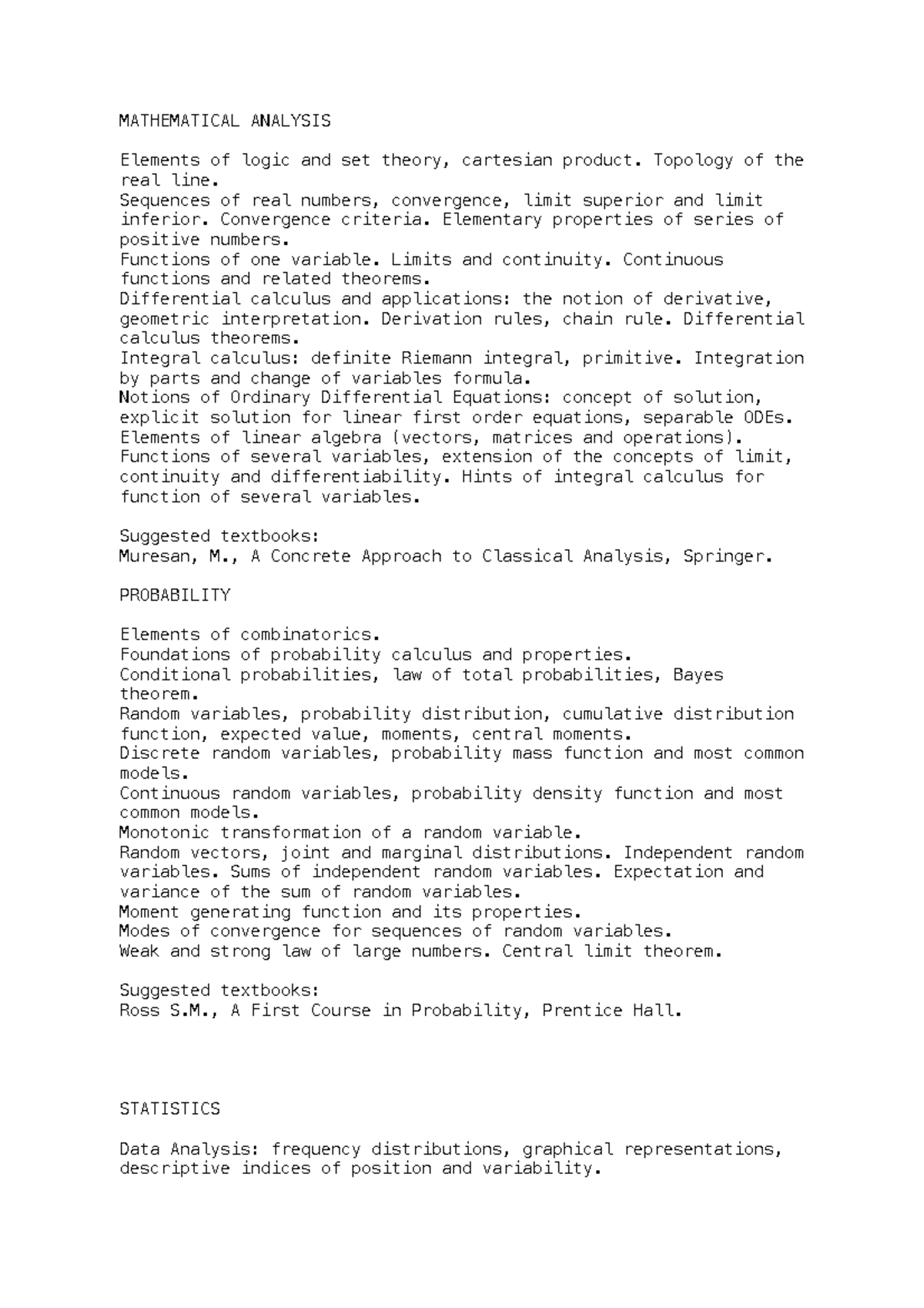 Syllabus - Hhhtb gthj - MATHEMATICAL ANALYSIS Elements of logic and set ...
