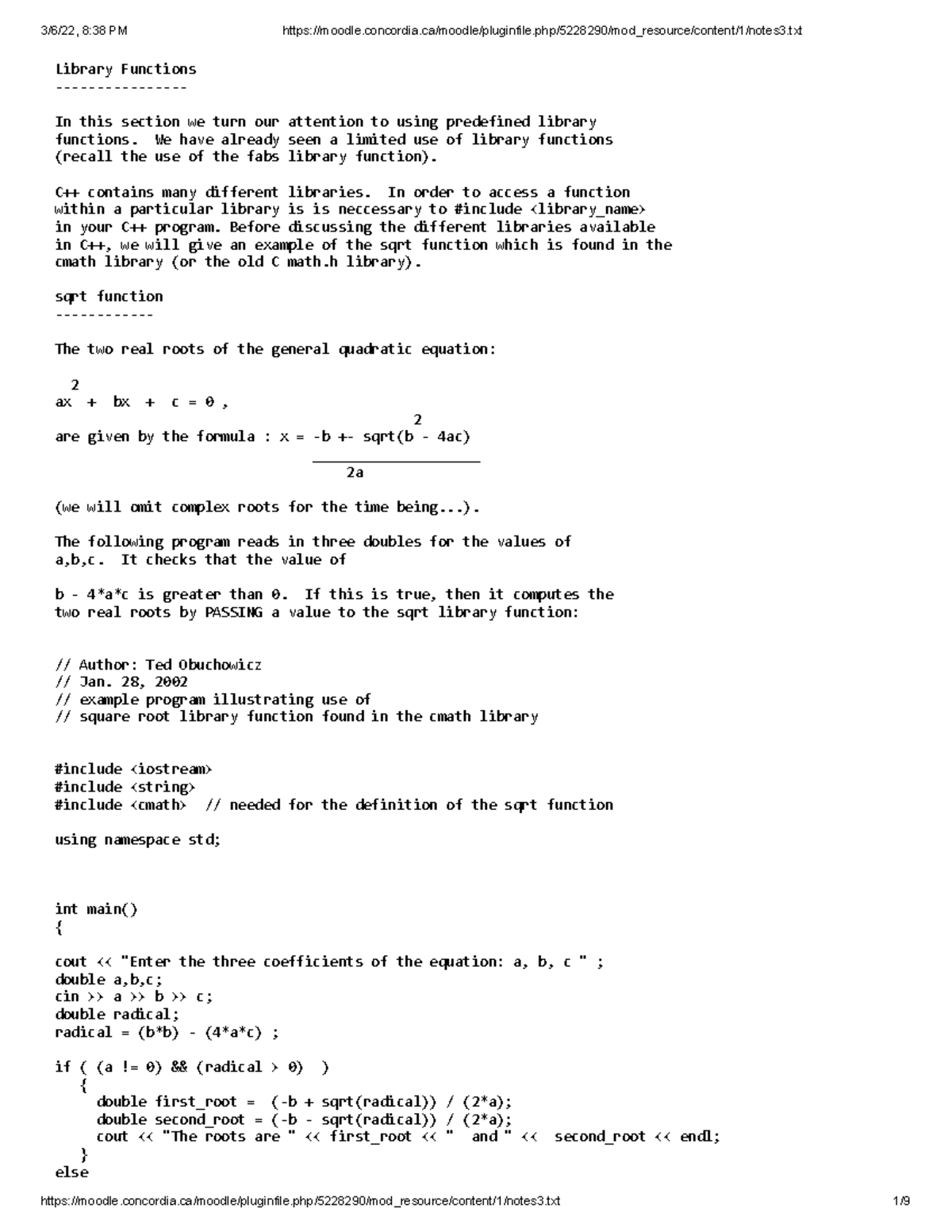 Notes 3 - Library Functions In this section we turn our attention to ...