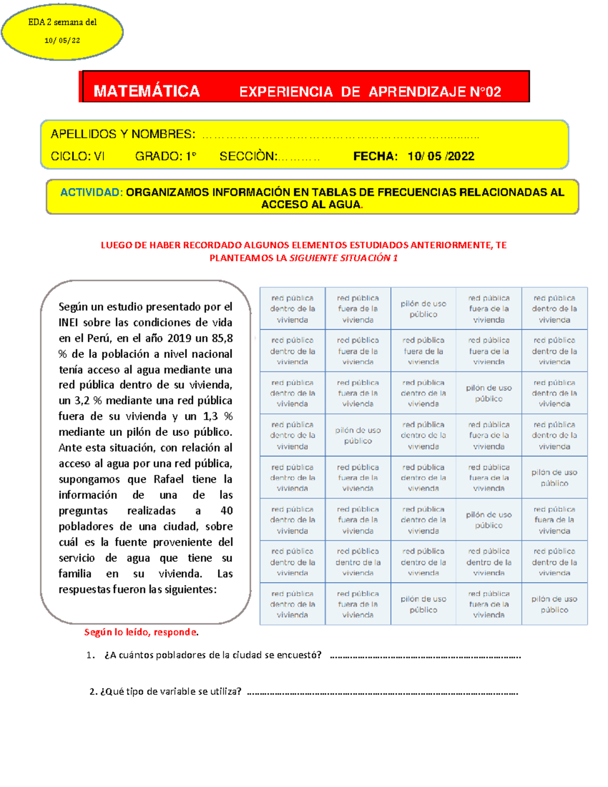 Matemática EXP 2 SEM 3 ACT 2 (10-05-2022)final - MATEMÁTICA EXPERIENCIA DE APRENDIZAJE N° LUEGO ...