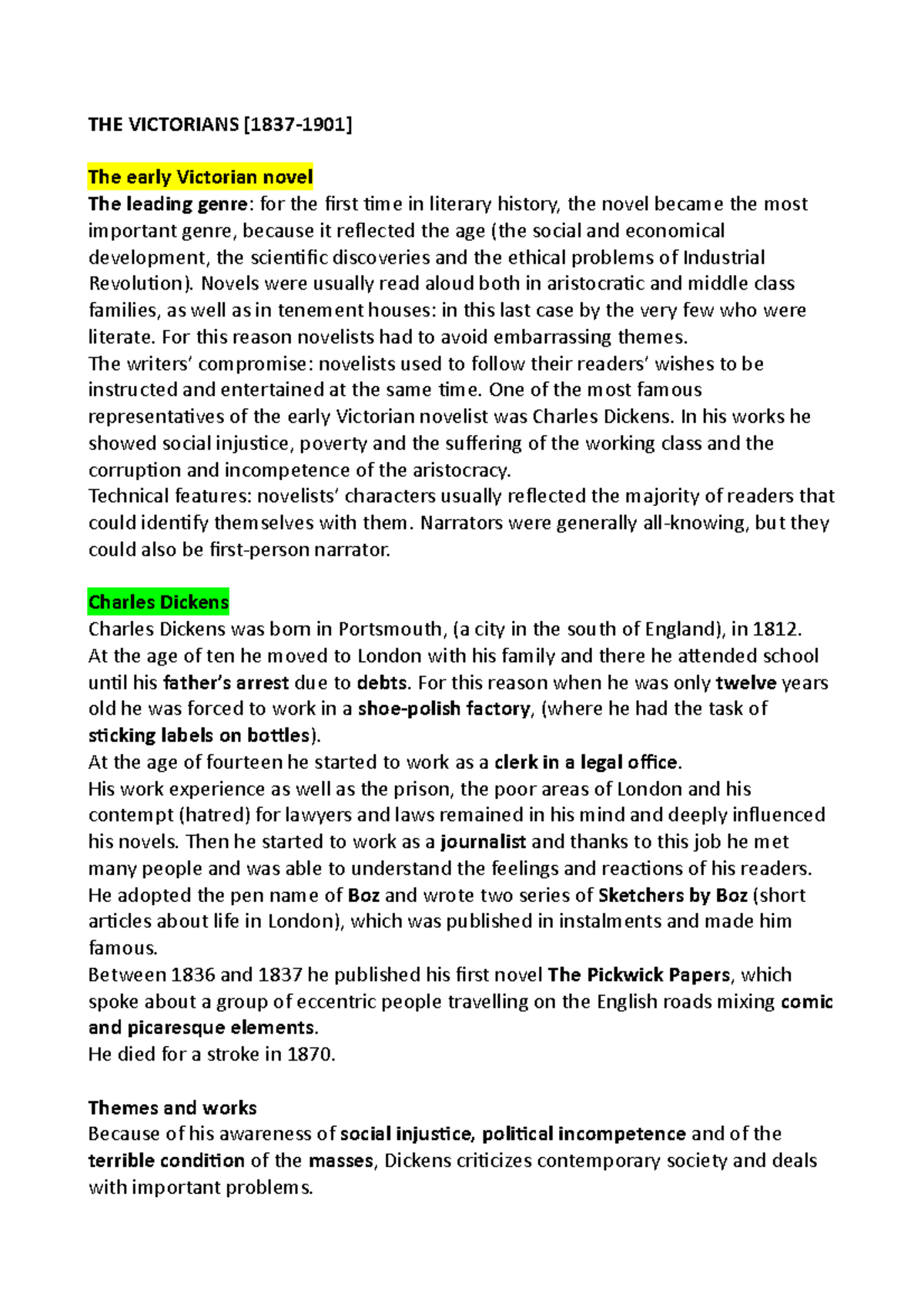 Charles Dickens - THE VICTORIANS [1837-1901] The early Victorian novel ...