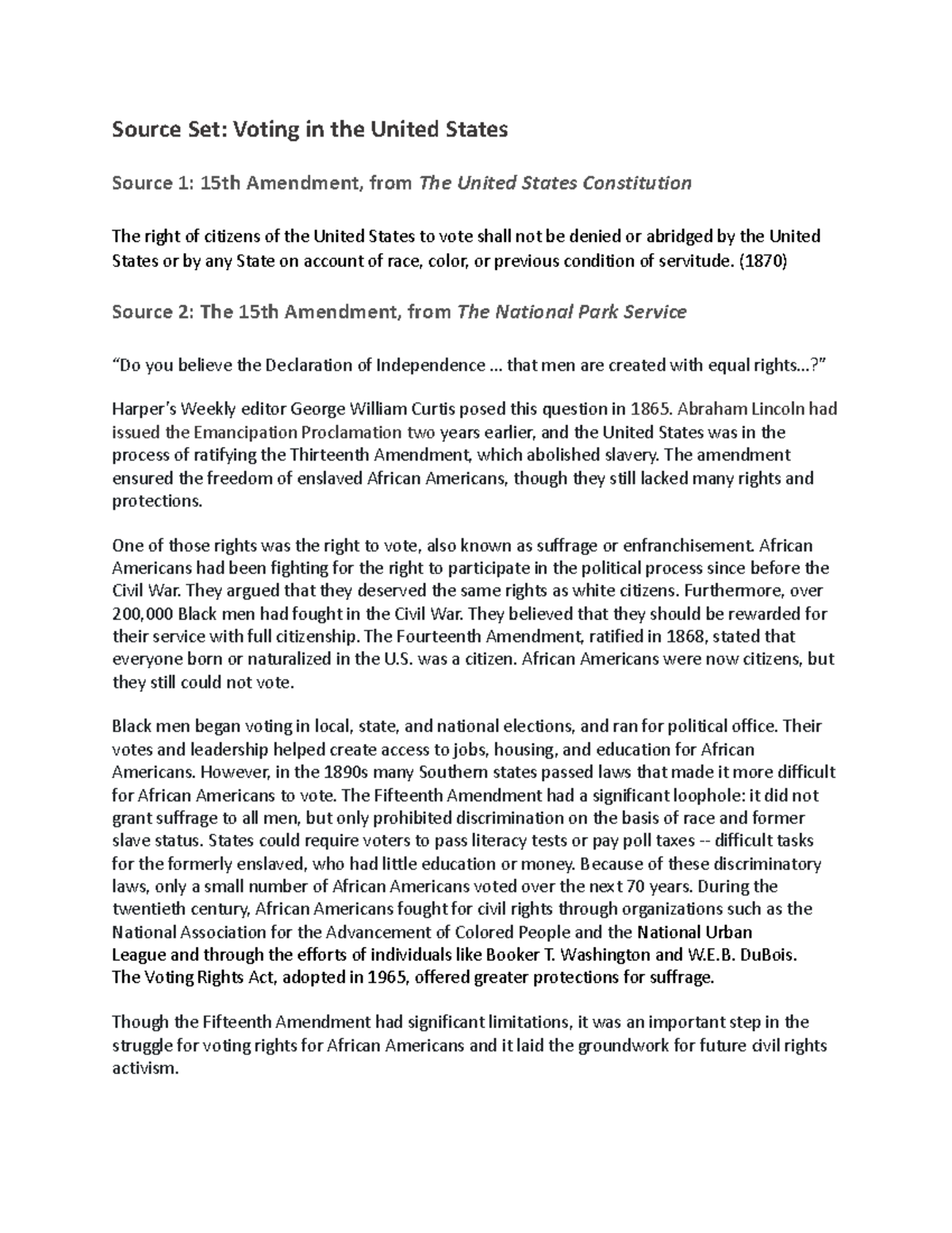 Voting source set amendments - Source Set: Voting in the United States ...