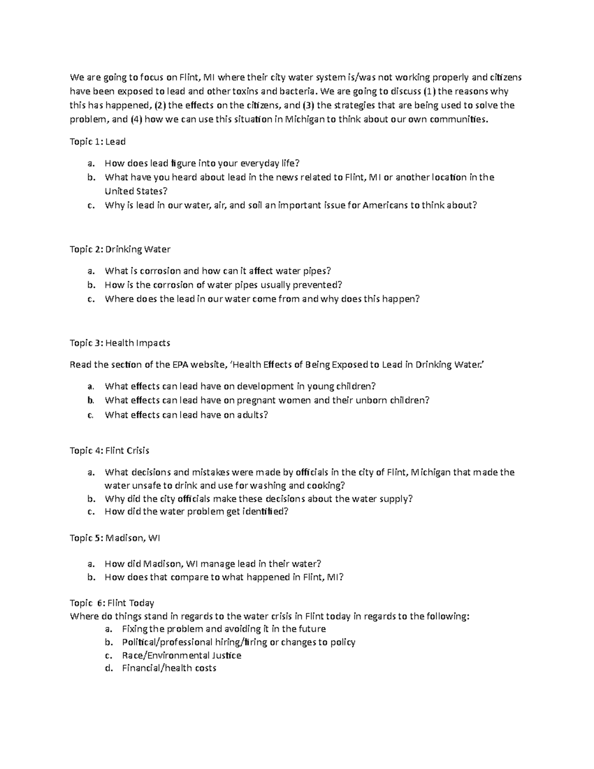 Flint+Water+Crisis+Lab - We are going to focus on Flint, MI where their ...
