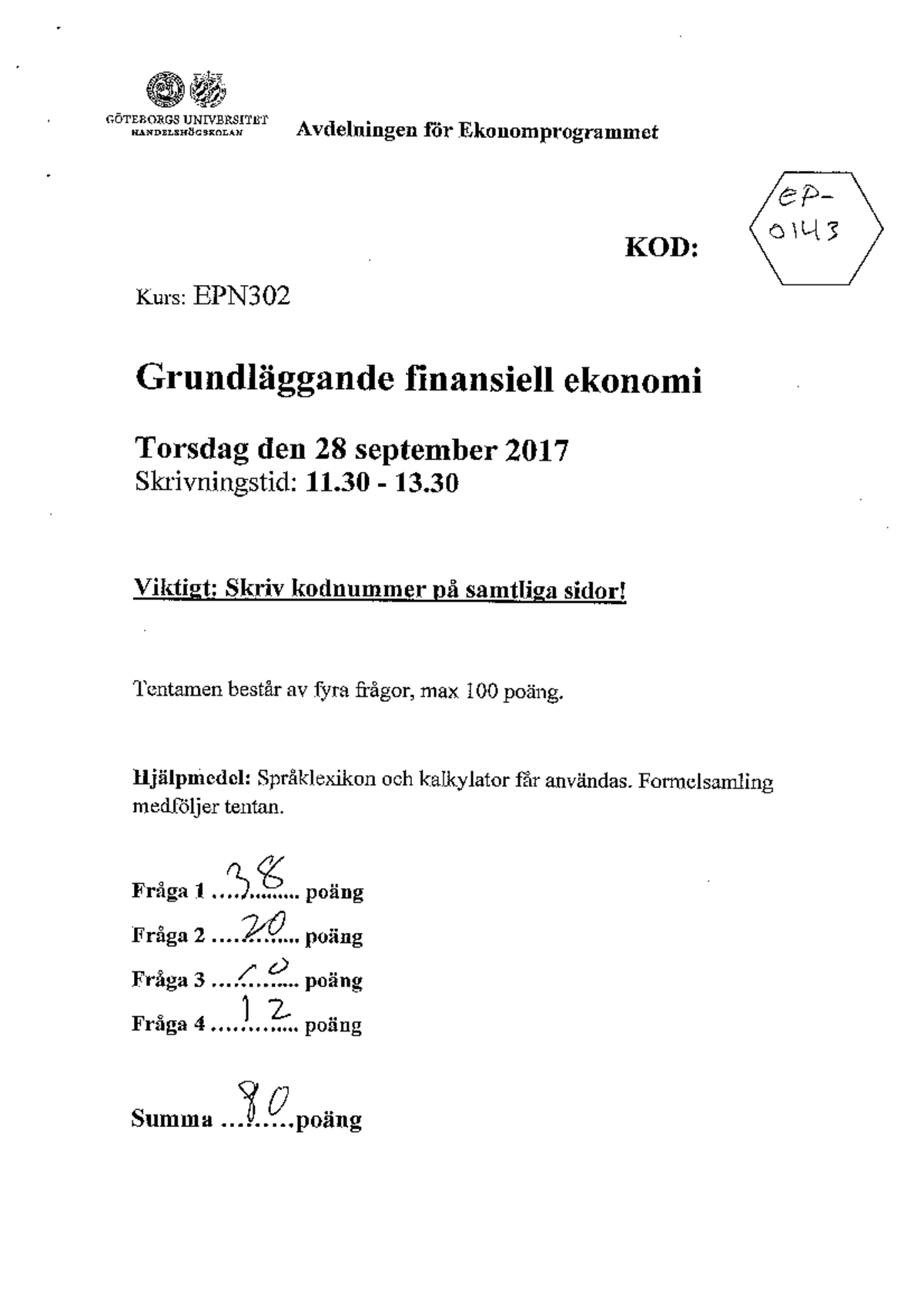 Grundläggande finansiell ekonomi (2017-09-28) - FEG360 - StuDocu