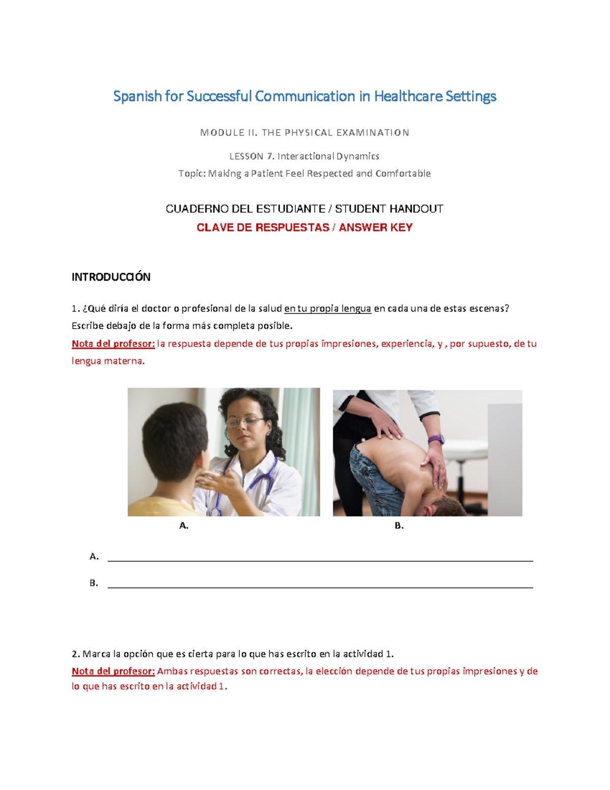 Module 2 Lesson 7 Activity Answer KEY - Spanish for Successful ...