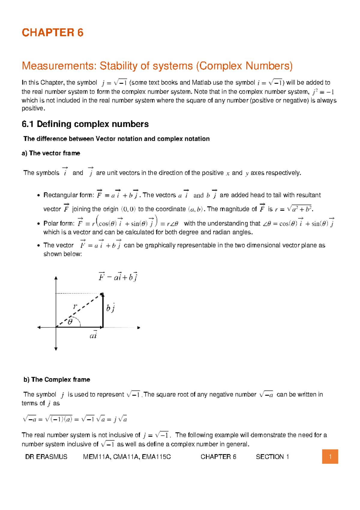 C6Sec1 - yes - CHAPTER 6 Measurements: Stability of systems (Complex Numbers) In this Chapter ...