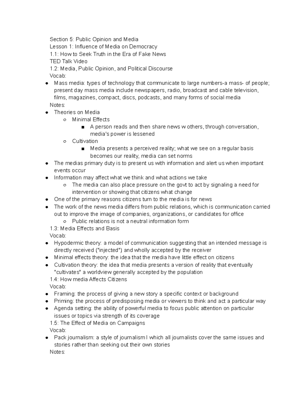 C964, section 5 notes - Section 5: Public Opinion and Media Lesson 1 ...