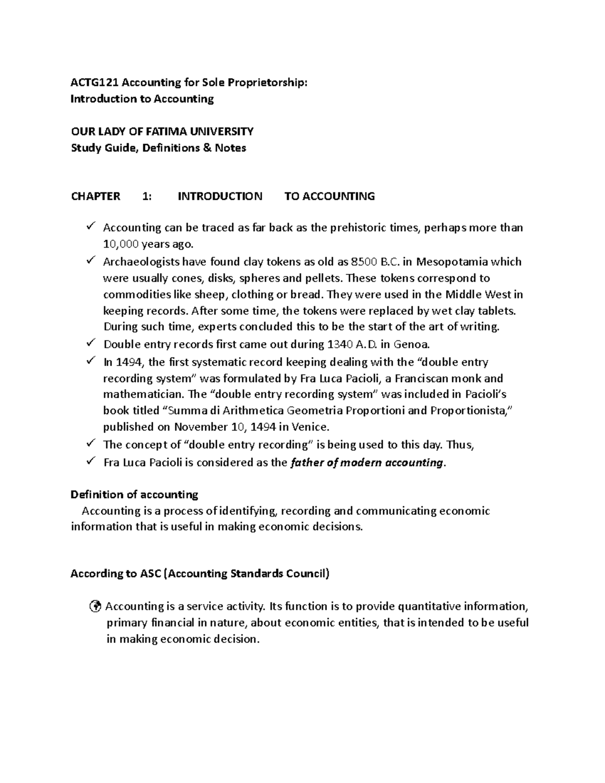 OLFU BS Accounting in Sole Proprietorship Discussion - ACTG121 ...