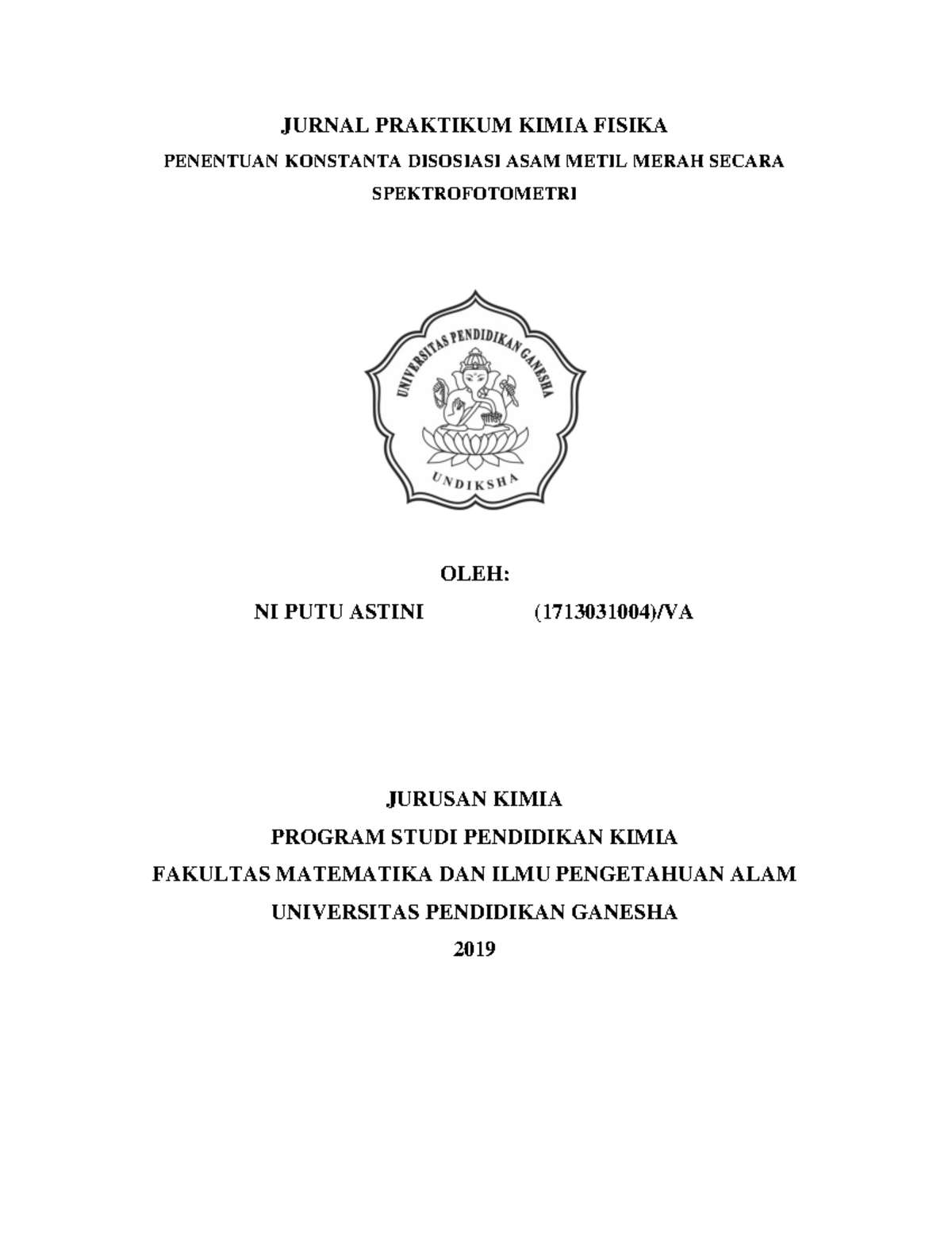 PENENTUAN KONSTANTA DISOSIASI ASAM METIL MERAH SECARA SPEKTROFOTOMETRI ...