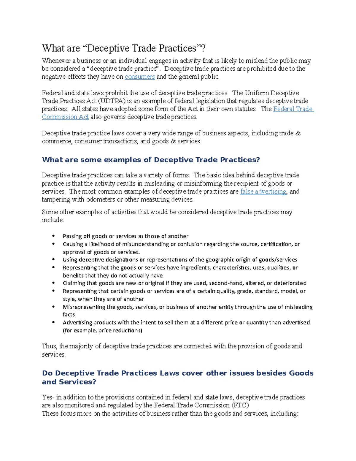 Law3 - Lecture notes 34 - What are “Deceptive Trade Practices ...