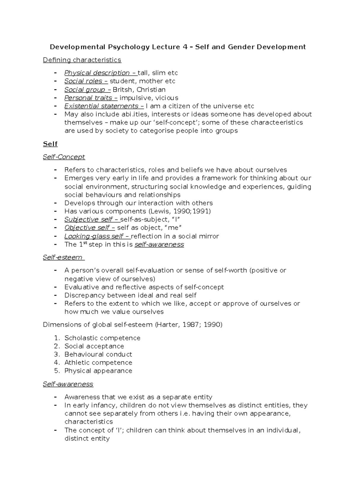 DP L4 - Self and Gender Development - Developmental Psychology Lecture ...