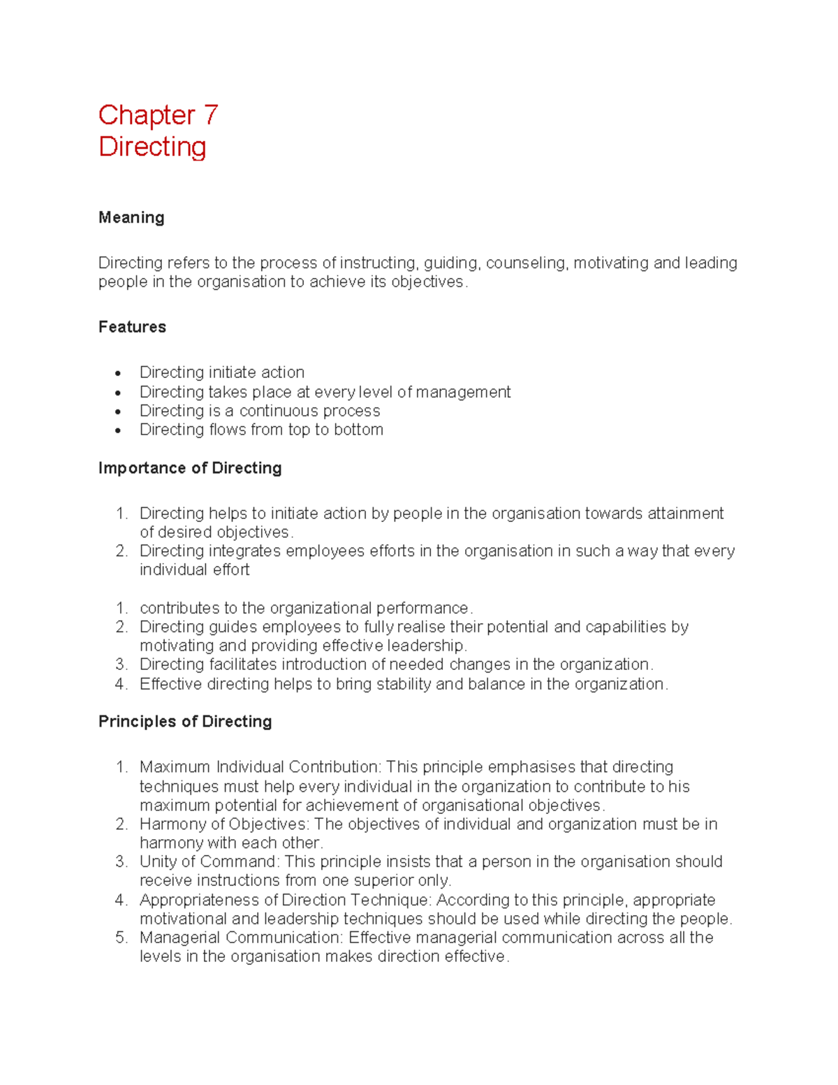 Business management lecture - Chapter 7 Directing Meaning Directing ...