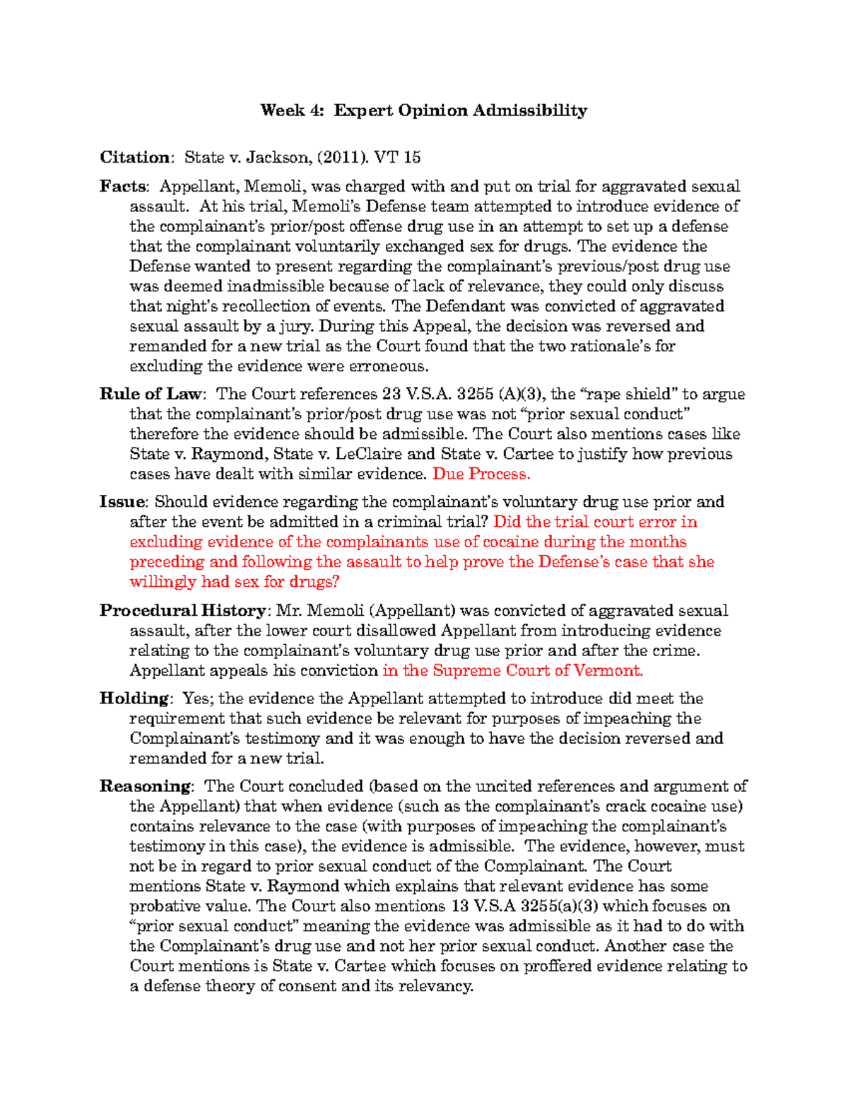 Diligentus Studenta State v. Jackson 2011 - Week 4: Expert Opinion ...