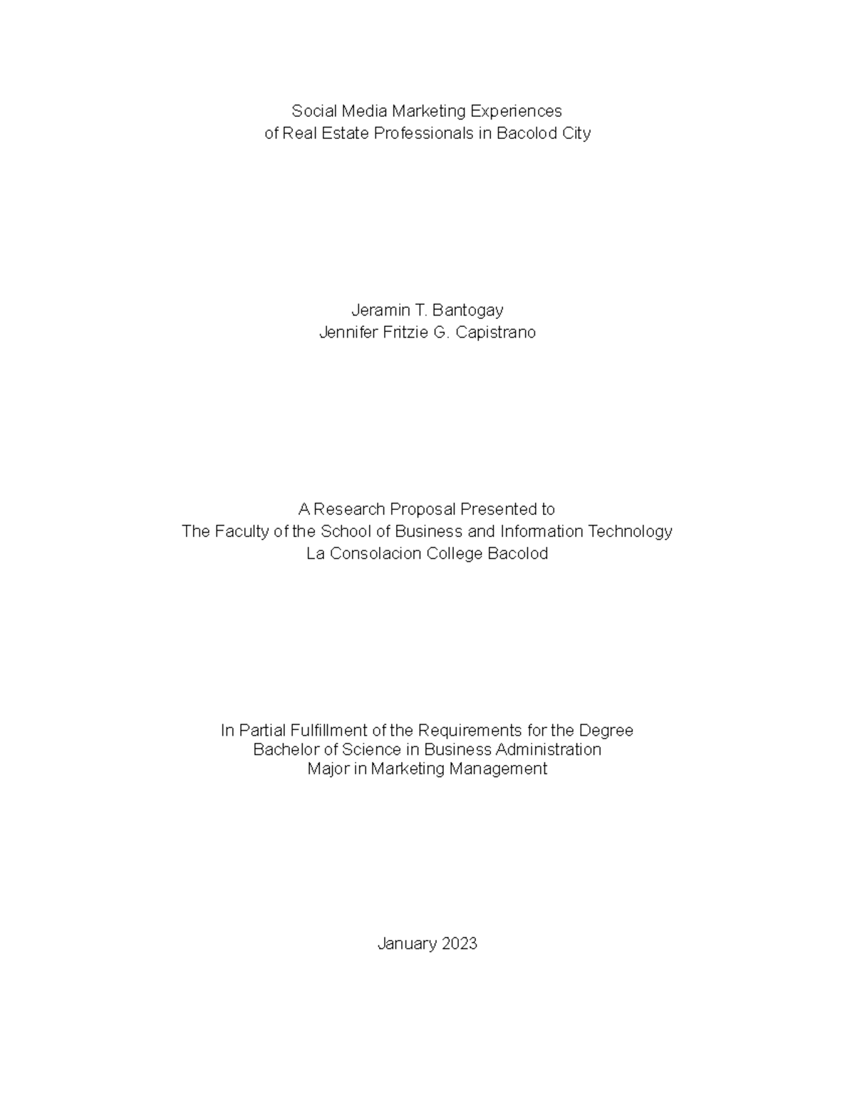 Jeramin Bantogay Jennifer Fritzie Capistrano Thesis Proposal - Social ...