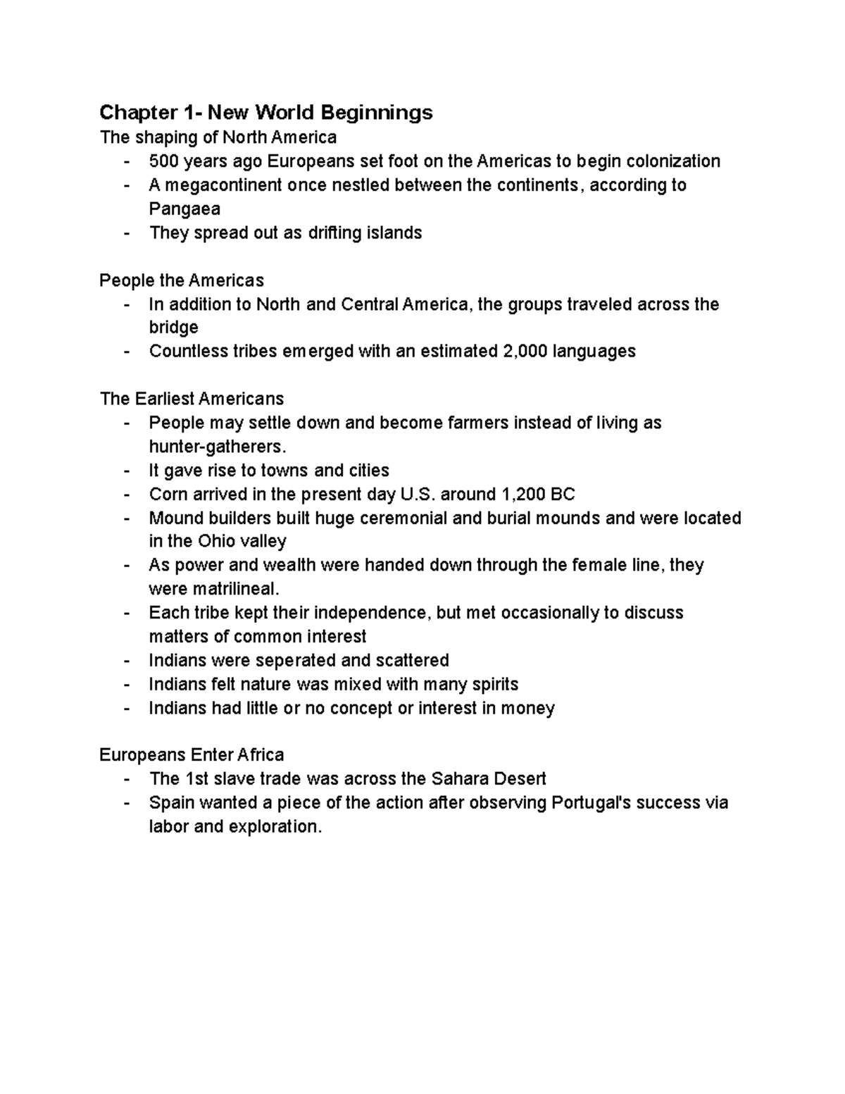 U.S. History- CH. 1 The New Beginnings - Chapter 1- New World ...
