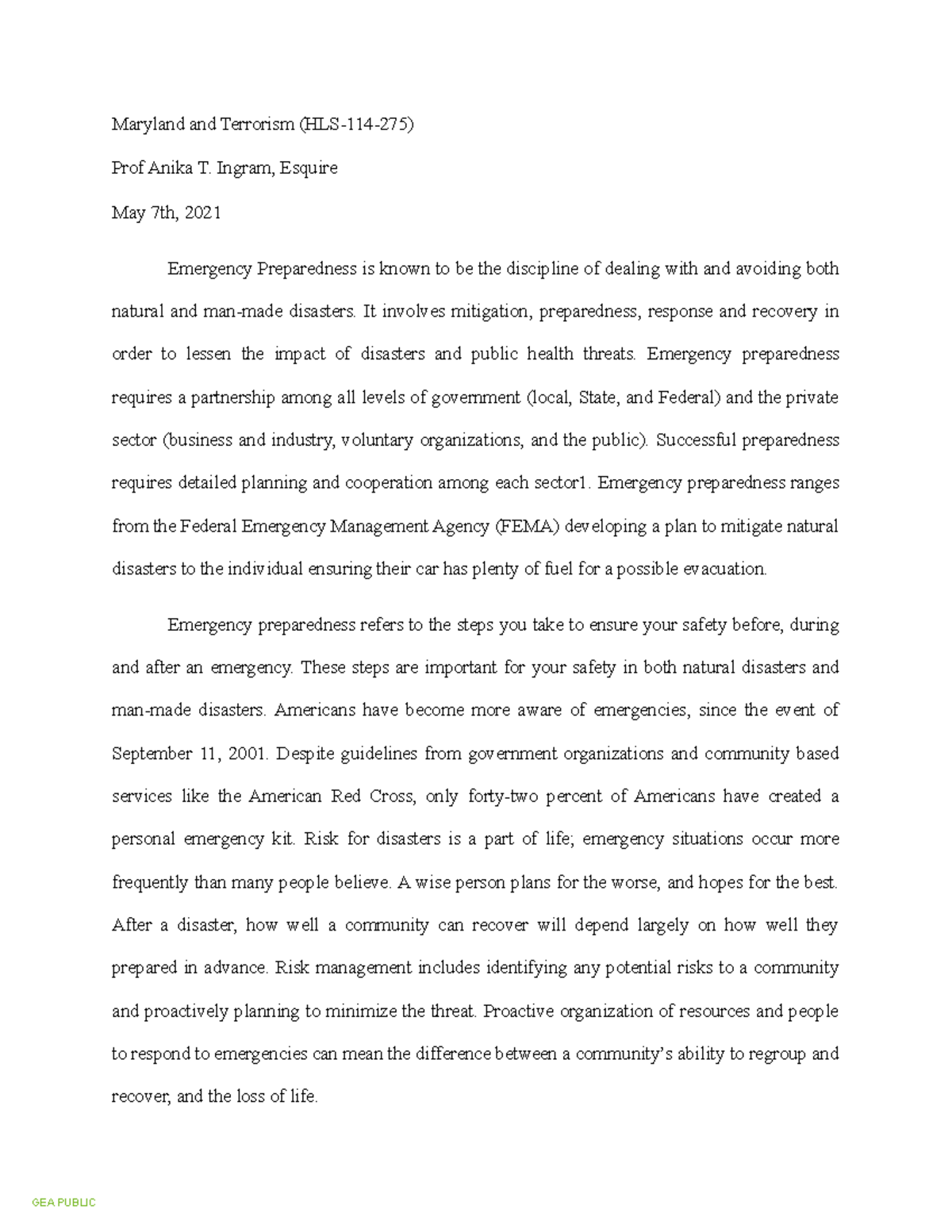 HLS114 - Maryland and Terrorism - Maryland and Terrorism (HLS-114-275 ...