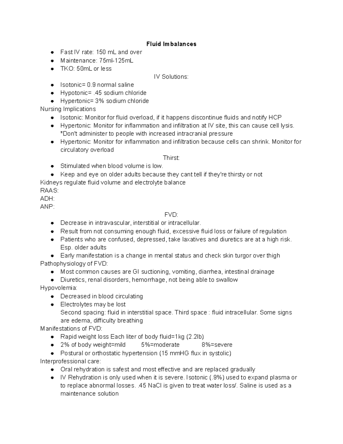 Medsurg exam 1 - Fluid Imbalances Fast IV rate: 150 mL and over ...