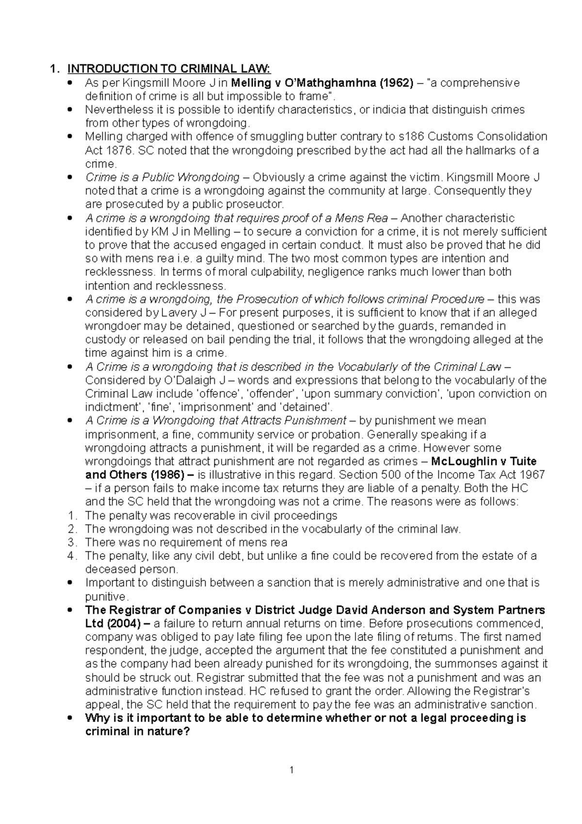 1. Introduction to Criminal Law Notes - 1. INTRODUCTION TO CRIMINAL LAW ...