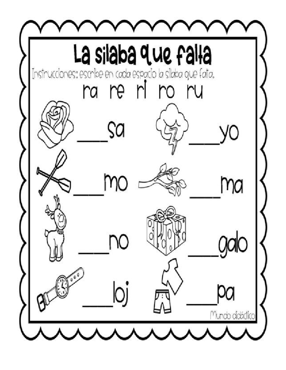 Letra r - La silaba que falla Instrucciones: escribe en cada espacio la ...